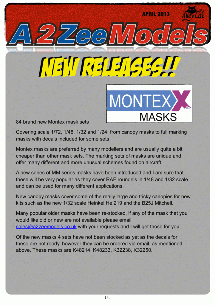 A2Zee Models-New Montex masks and a few specials, April 2013 - Vendors ...
